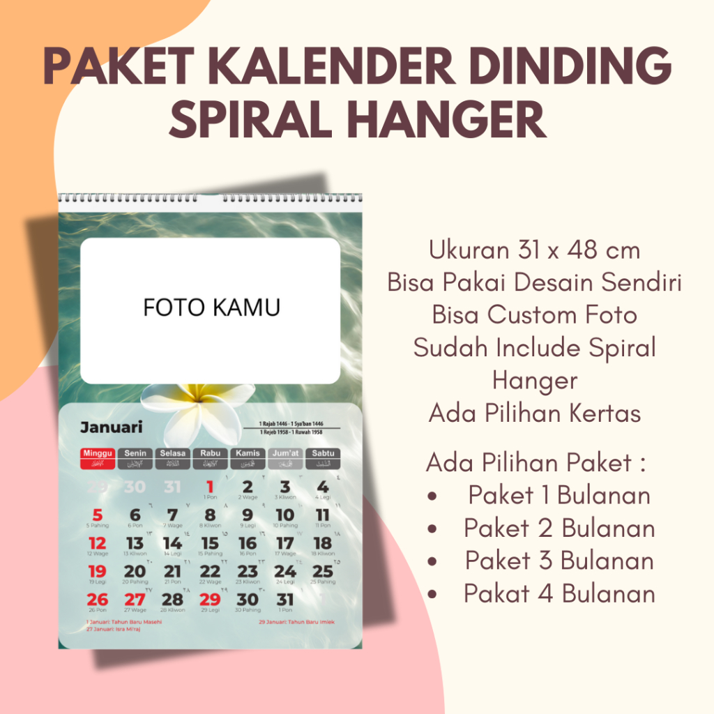 Jual (SPIRAL) PAKET KALENDER DINDING SPIRAL KAWAT HANGER 2025 A3 ...