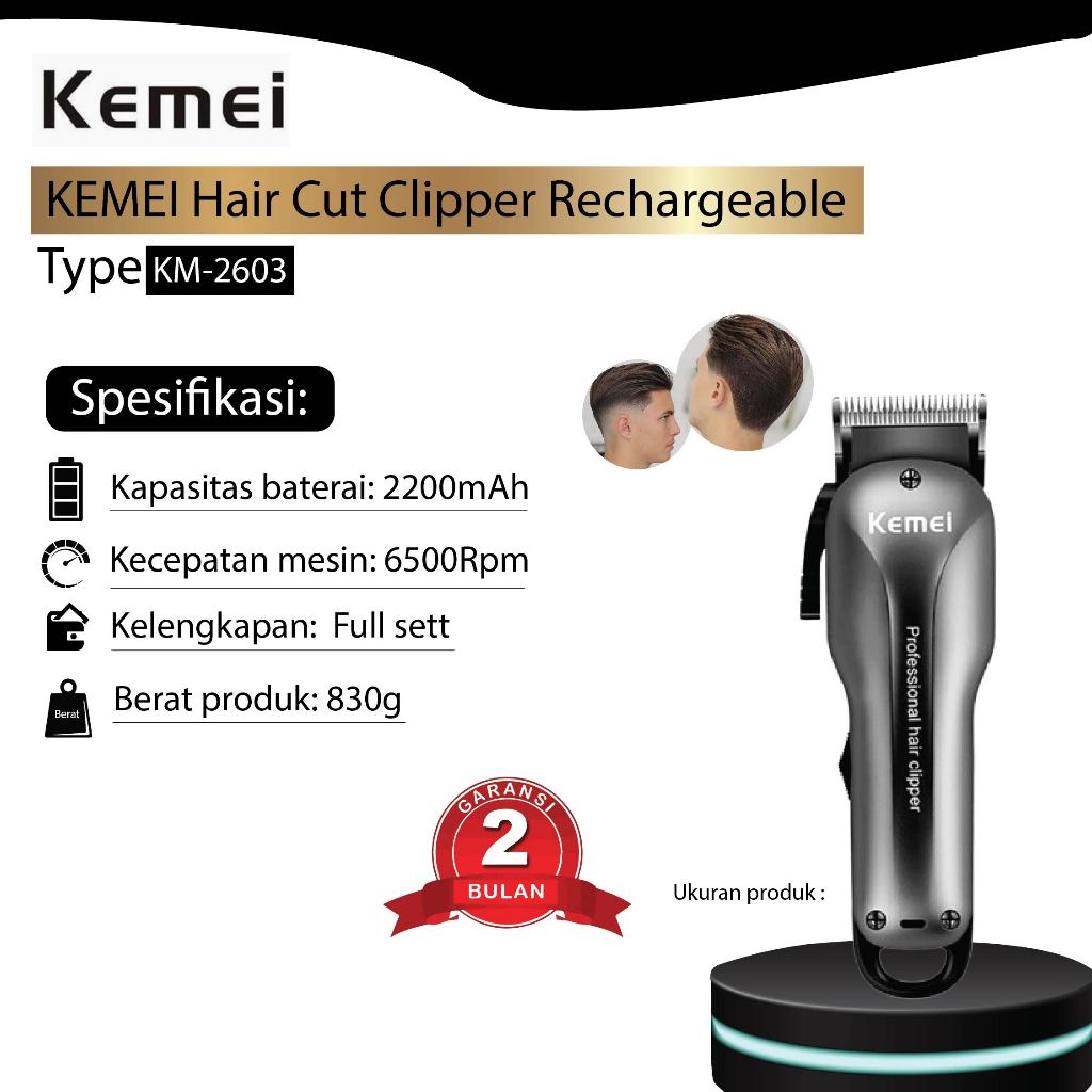 Jual Kemei KM-2603 Clipper Alat Cukur Rambut Cas Mesin Cukur Rechargeable | Shopee Indonesia