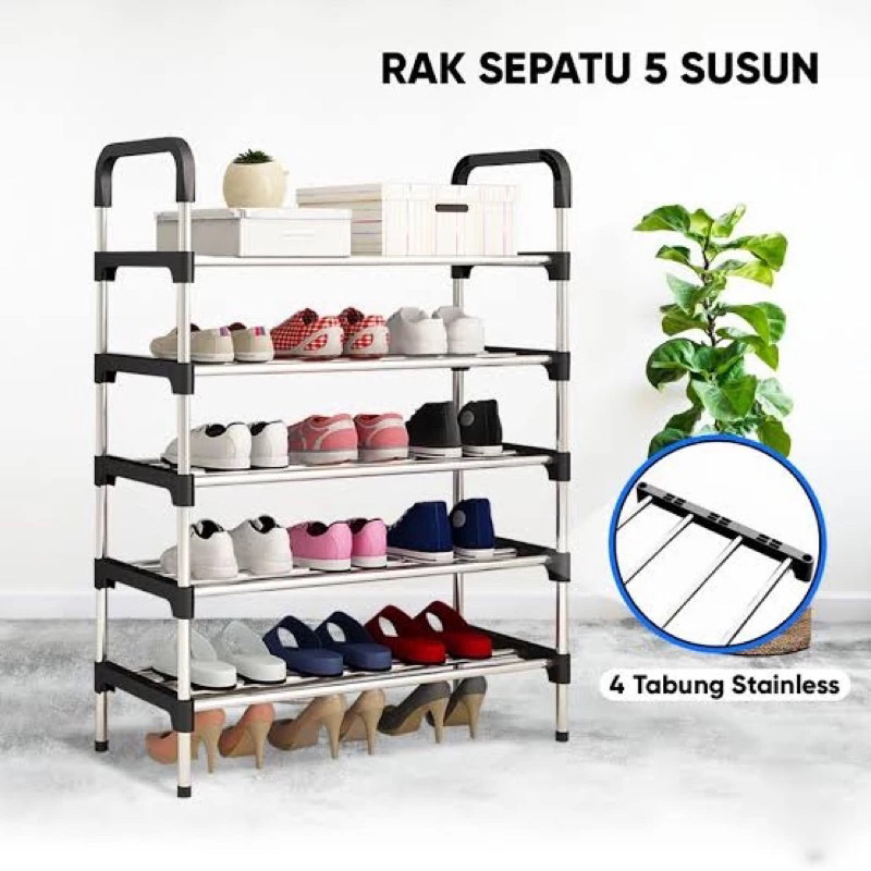 Jual Rak Sepatu Portable 5 tingkat Tempat Sepatu 5 Susun Rangka Besi ...