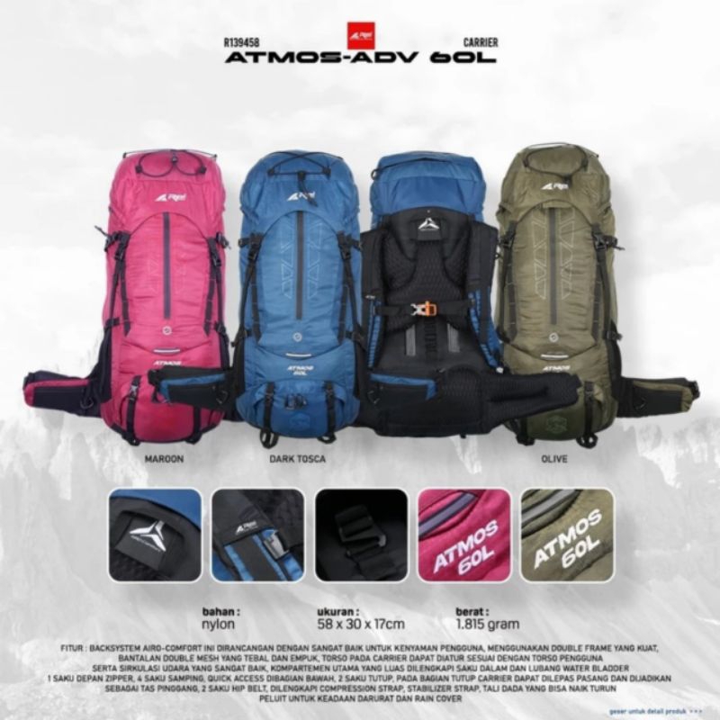 Jual Tas Gunung Carrier Arei Atmos-ADV 60L Original Arei Outdoorgear | Shopee Indonesia