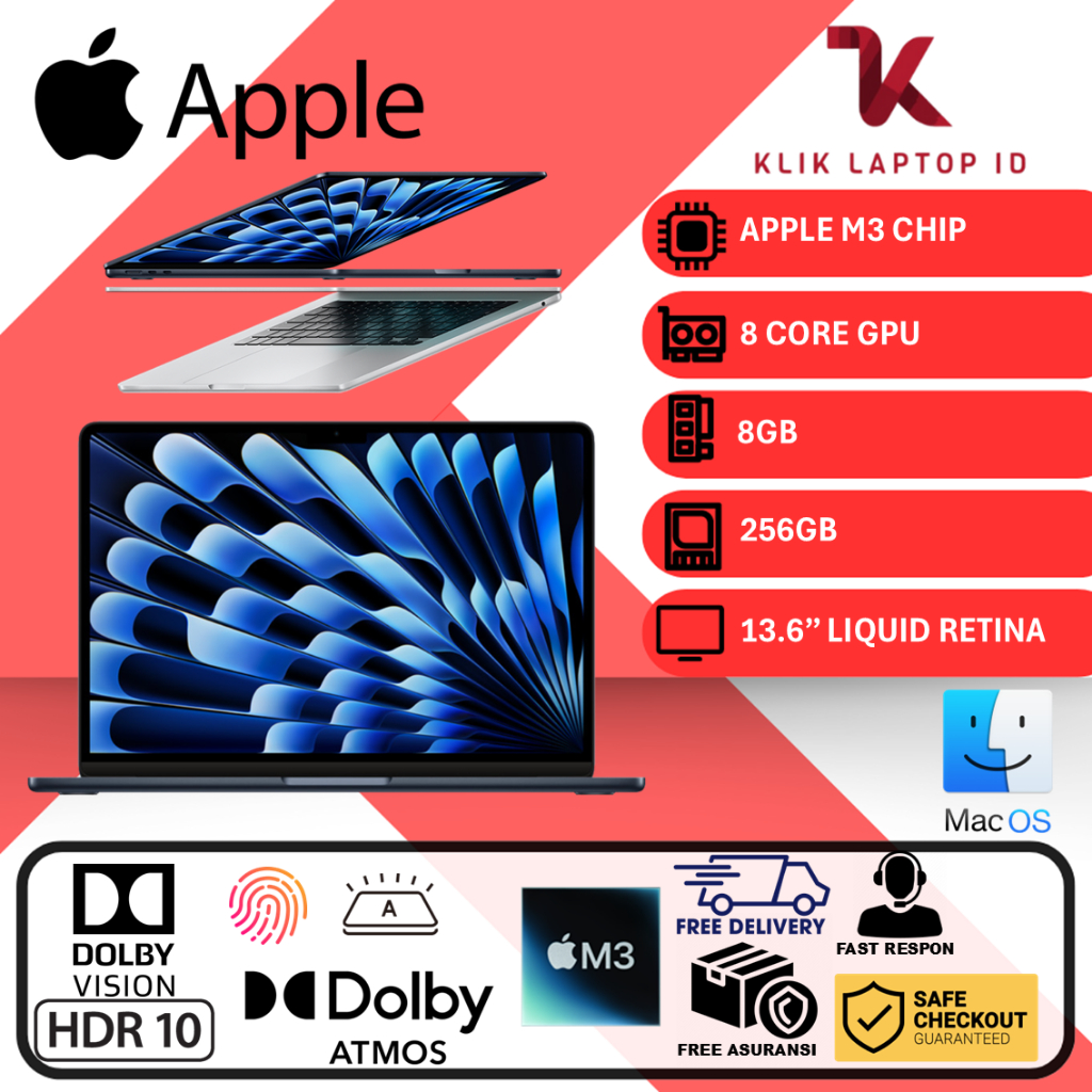 Jual Mac AIR M3 CHIP 13'' Liquid Retina MRXN3/MRXV3 8GB 256GB MACOS ...