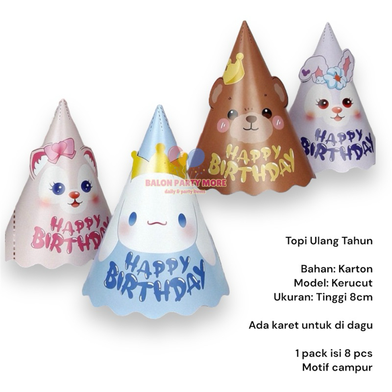 Jual (1 PACK MIX ISI 8 PCS) TOPI ULTAH ULANG TAHUN KERUCUT SEGITIGA ...