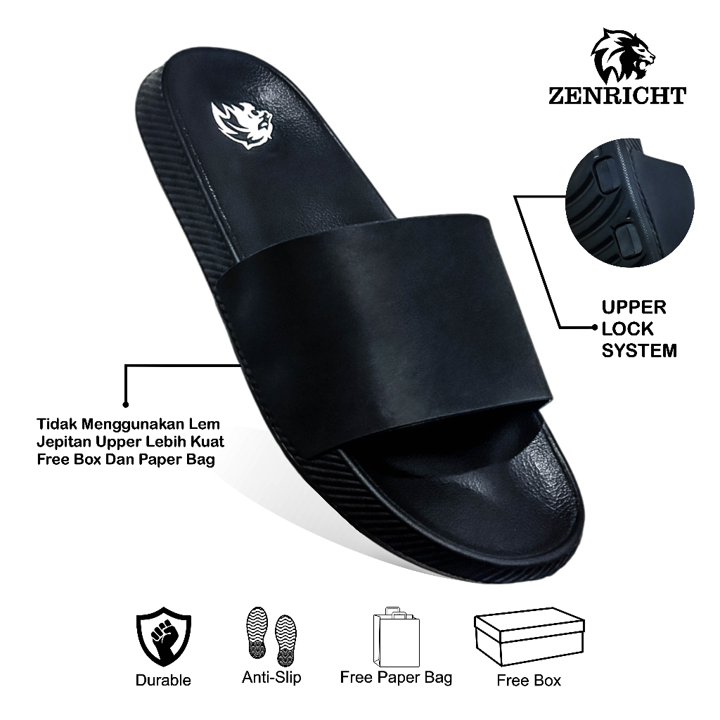 Jual ZENRICHT - Sandal Slop Pria Sandal Pria Hitam Polos Sandal Slide ...