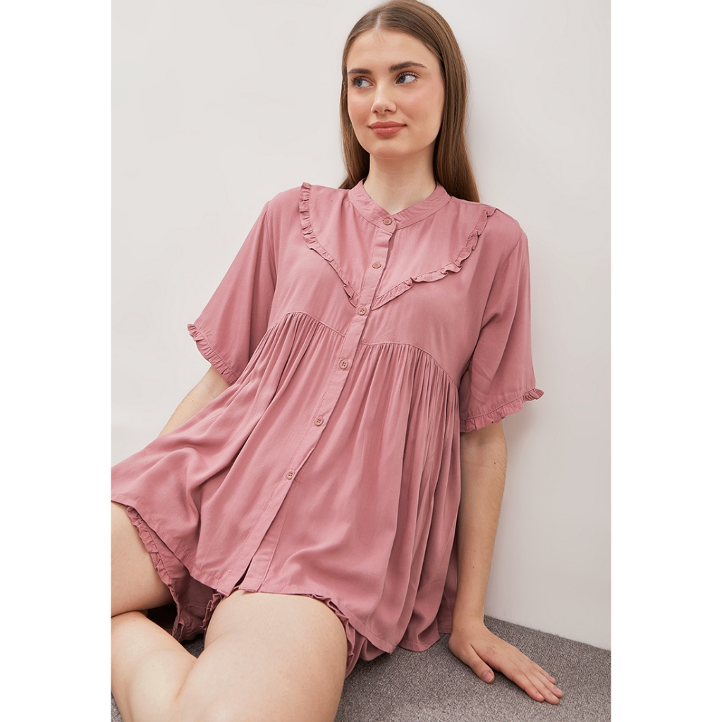 Jual Blues and Blush Ruffle Pajama Set Joy Piyama Set Pendek | Shopee ...