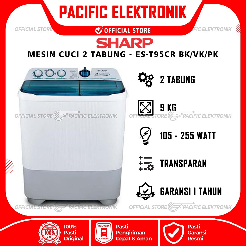 Jual Mesin Cuci Sharp Aquamagic 9Kg ES-T95CR / 95CR | Shopee Indonesia