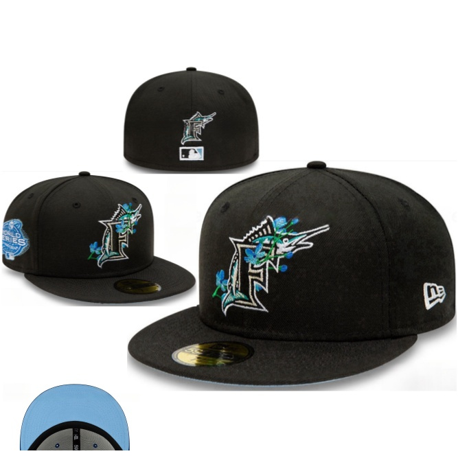 Jual Topi Fitted Florida Marlins Black World Series Under Visor Blue ...