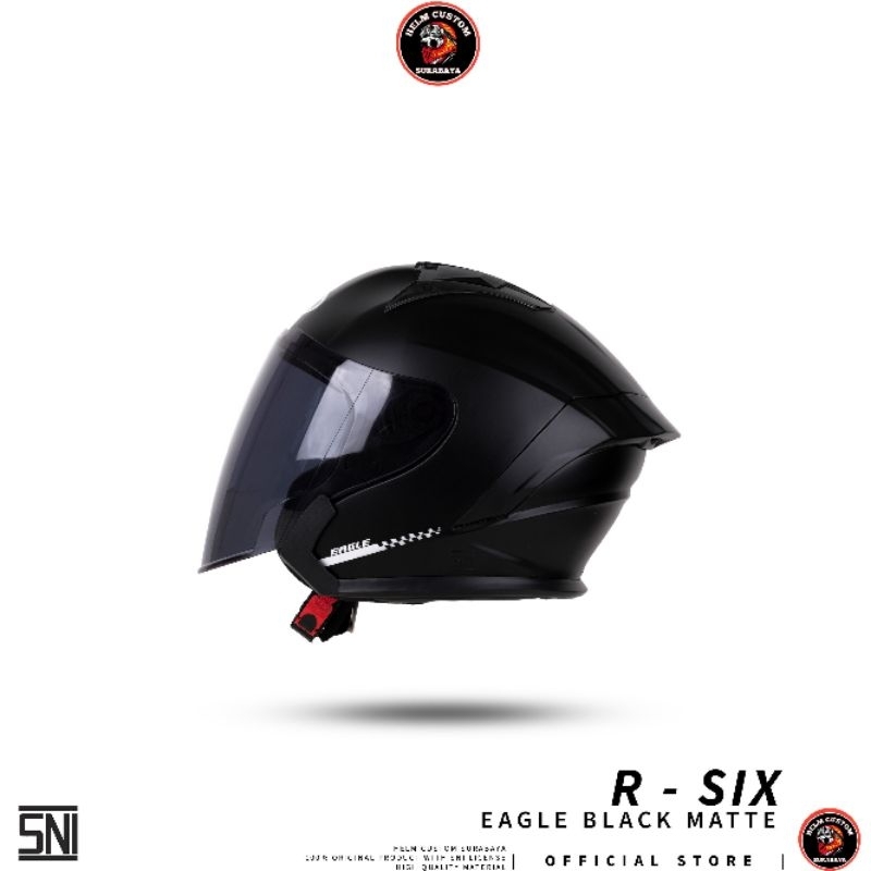 Jual Helm R-Six Eagle Black Matte / Helm Half Face | Shopee Indonesia
