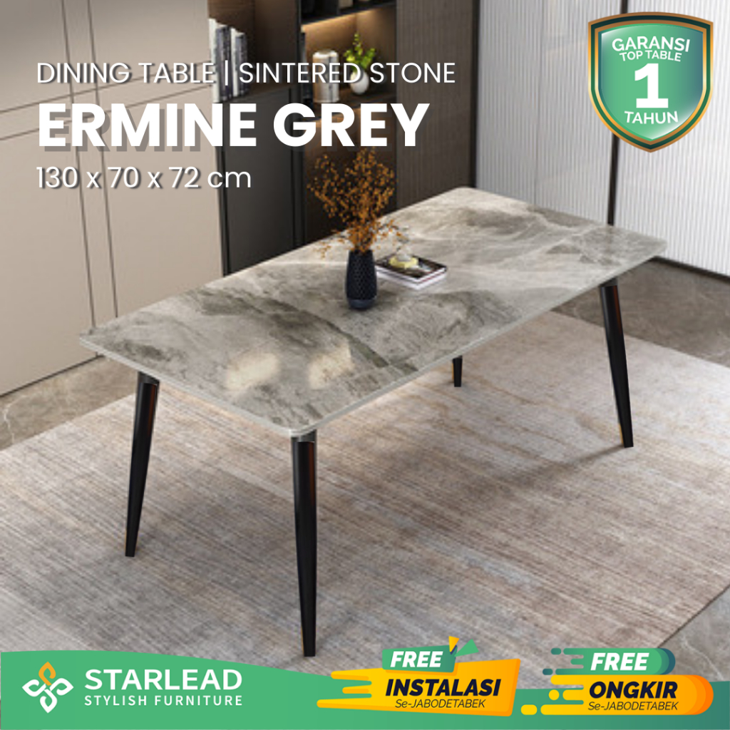 Jual STARLEAD Meja Makan Sintered Stone - Snow White / Ermine Grey ...