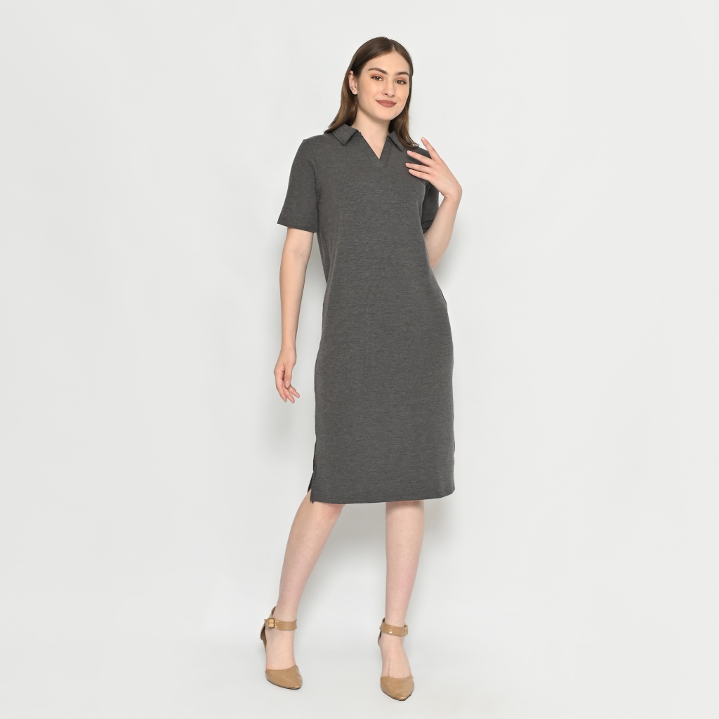 Jual QUEENTIN Dress Wanita Midi 0183 Stretch Snowy Knit Polos Lengan ...