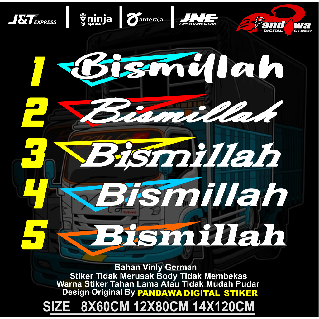 Jual Stiker Truk Bismillah Cutting Sticker Latin Kaca Depan mobil box ...