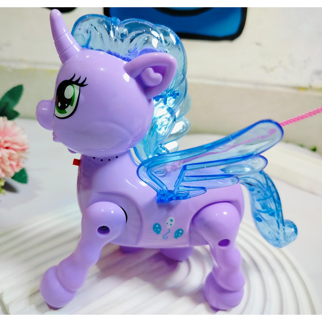 Jual Mainan electric unicorn kuda poni sayap nyala tali tarik jalan ...