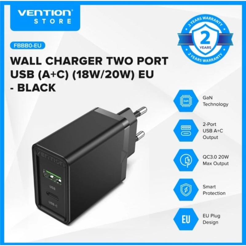 Jual VENTION CHARGER POWER 20W / 30W USB A + C FAST CHARGING 100% ...