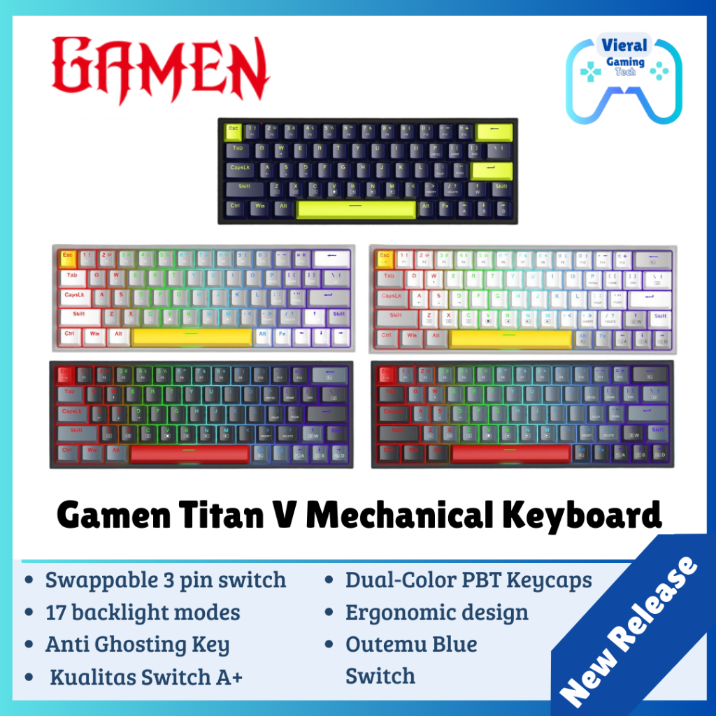 Jual Gamen Titan V / 5 Wired Gaming Keyboard 60% Mechanical Garansi ...
