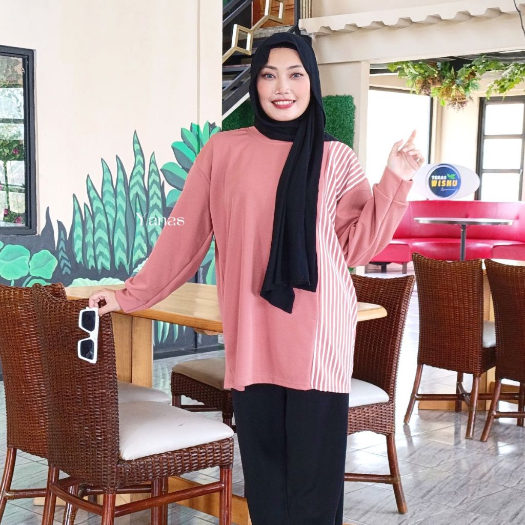 Jual Lokal By Ajek.k - Atasan Knit PREMIUM lengan rib kombinasi salur ...