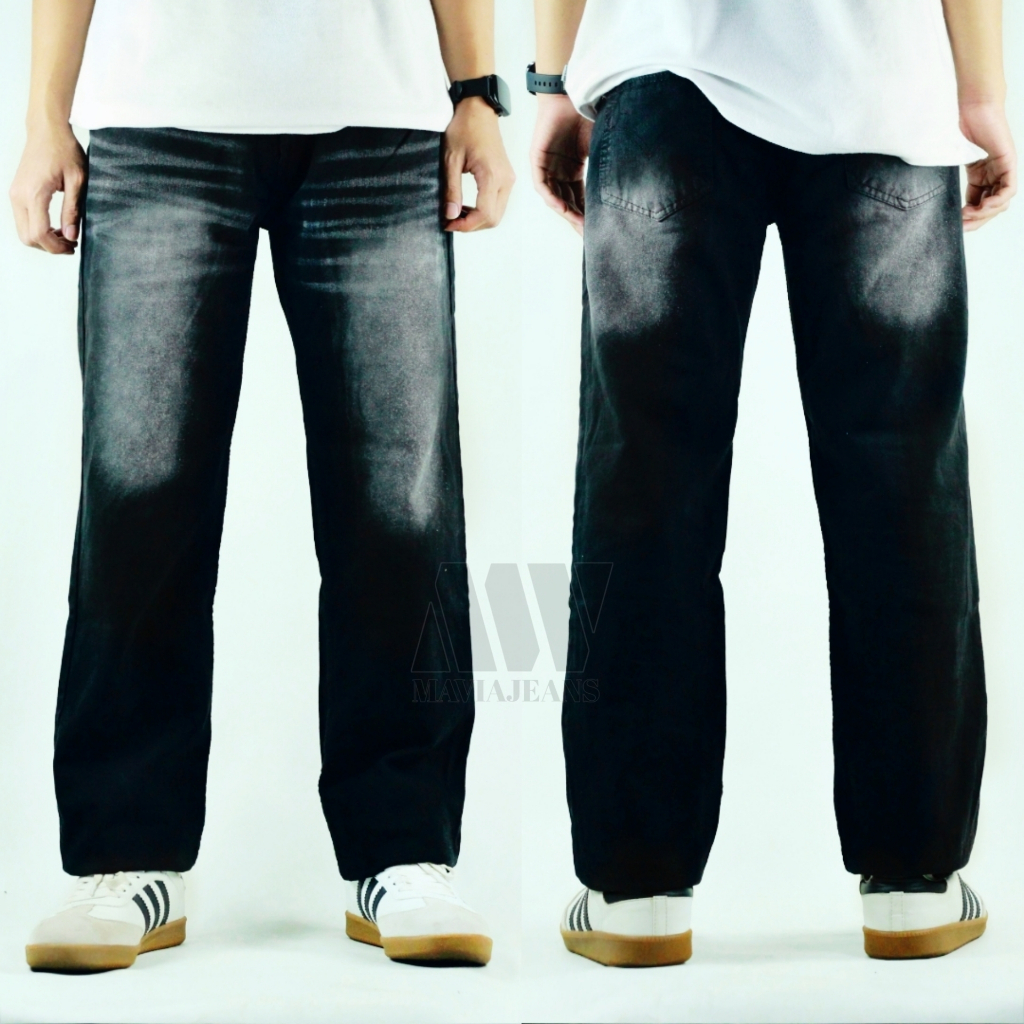 Jual Celana Panjang Jeans Hitam Whisker Spray Pria Model Standar ...
