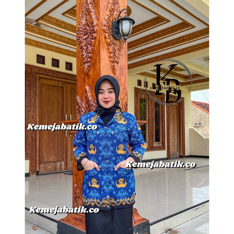 Jual Batik KORPRI terbaru 2024 lapis furing / baju korpri wanita pria kerah hitam full furing ...