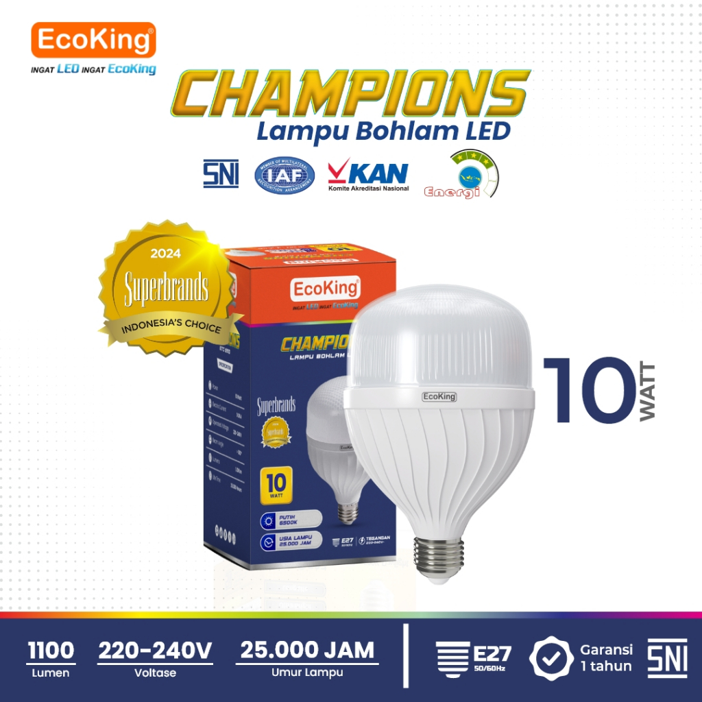 Jual EcoKing Lampu Bohlam Rumah LED Champion 10W Cahaya Putih | Shopee ...
