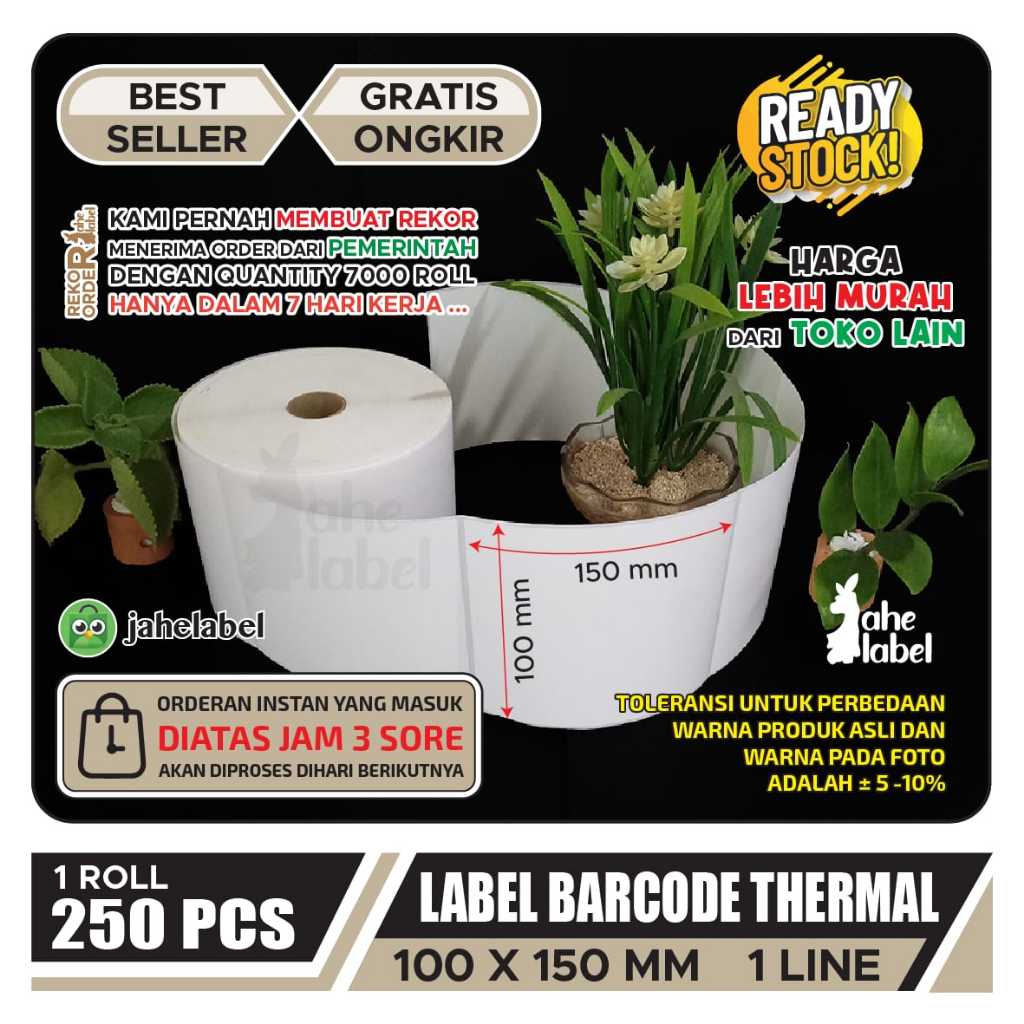 Jual LABEL BARCODE 100X150 MM DIRECT THERMAL LABEL STIKER THERMAL 10X15 ...