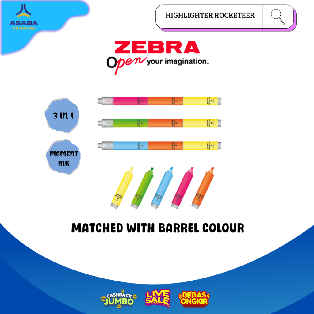 Jual Asaba Bandung - Zebra Highlighter Rocketeer 3-1 / Highligter 3 ...