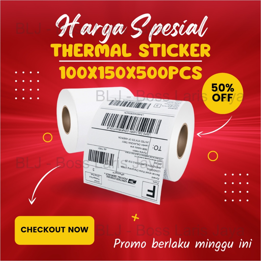Jual KERTAS LABEL THERMAL STIKER RESI STICKER LABEL BARCODE ROLL UKURAN A6 100X150 MM ISI 500PCS ...