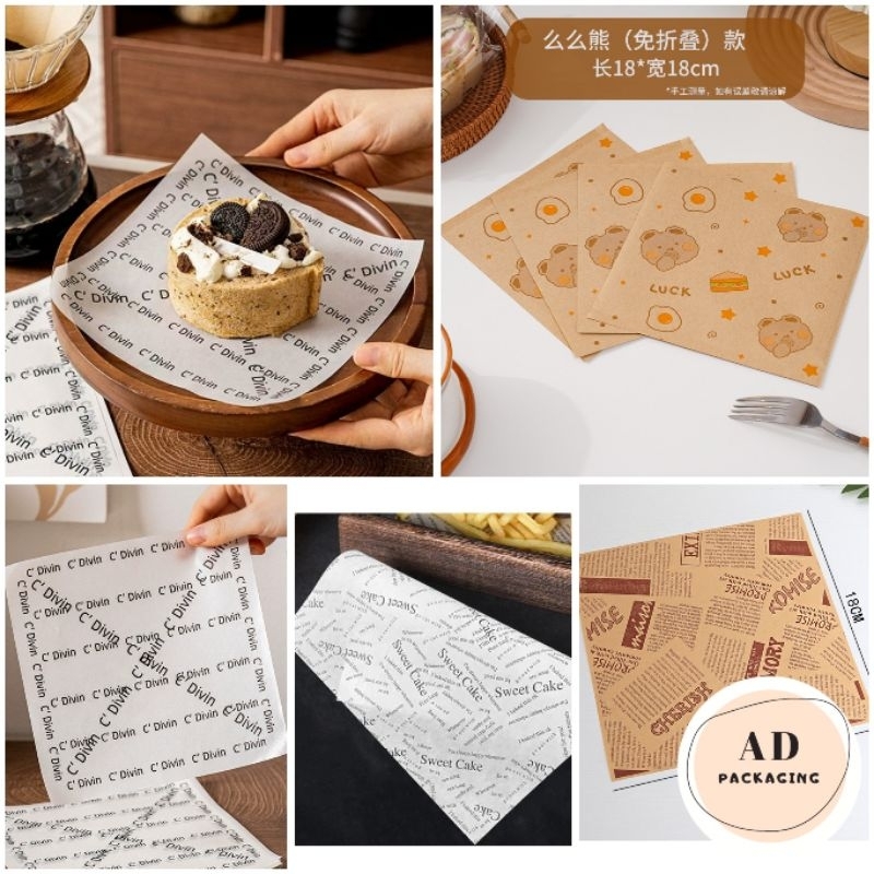 Jual 50Lembar wax paper 18x18CM kertas roti motif baking paper motif ...