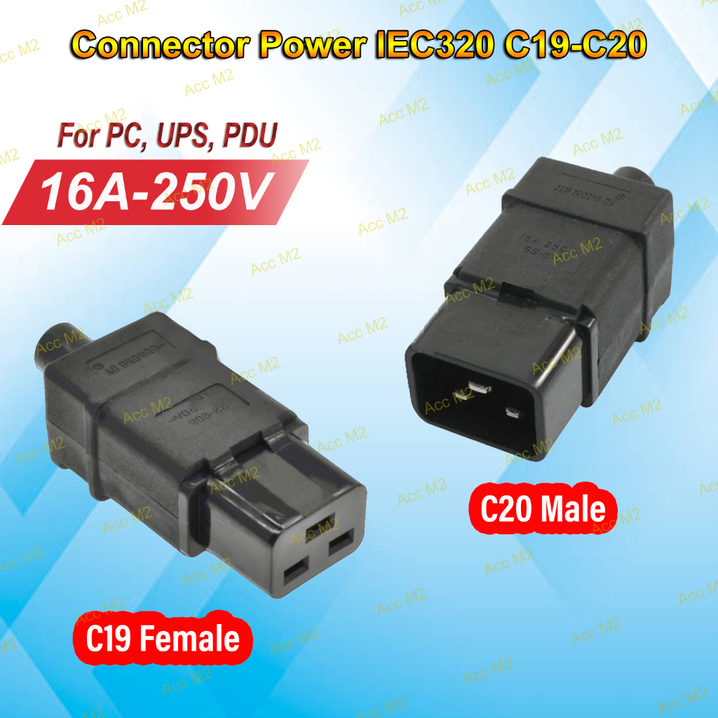 Jual Connector Power Socket IEC320 C20 Male / C19 Female 16A 250V ...