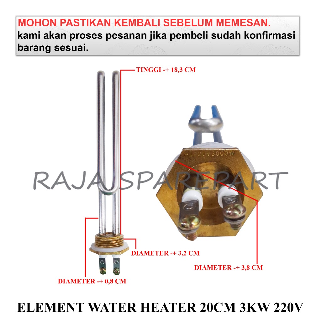 Jual EW20 ELEMENT PEMANAS AIR / ELEMEN / ELEMENT WATER HEATER 20CM 3KW ...