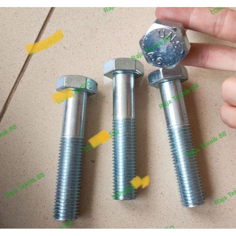 Jual baut galvanis m20x100 kunci 30 drat pitch 2.5 / baut m20x100 / baut m20 x 100 galvanis ...