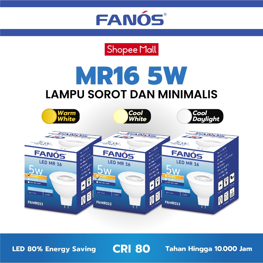 Jual FANOS Mr16/Spot Light Lampu Led 5 Watt (CDL/WW/CW) | Shopee Indonesia