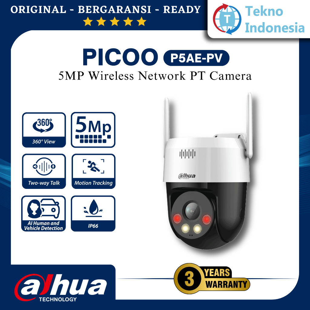 Jual DAHUA Wifi Picoo P5AE-PV 5MP Wireless Full color Two Way Talk IP Cam Wireless PT Camera ...