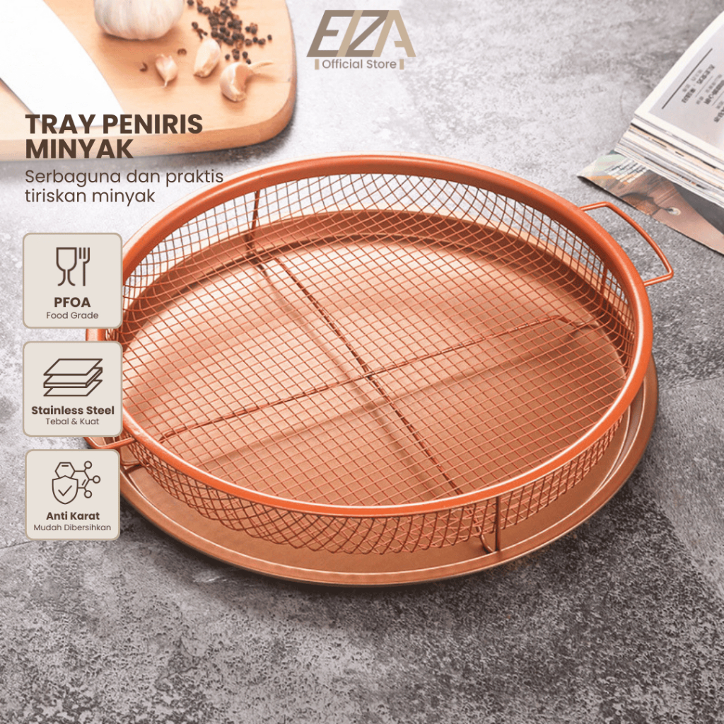 Jual EIZA Peniris Minyak Tray Bulat Oven Air frying Nampan Stainless ...