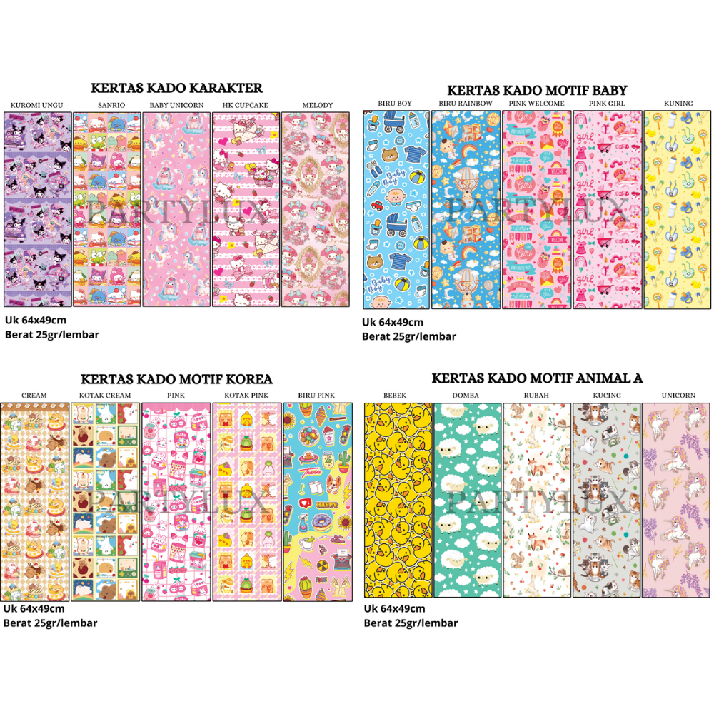 Jual 10 Lembar Kertas Kado Aesthetic Motif Karakter Lucu / Bungkus Kado ...