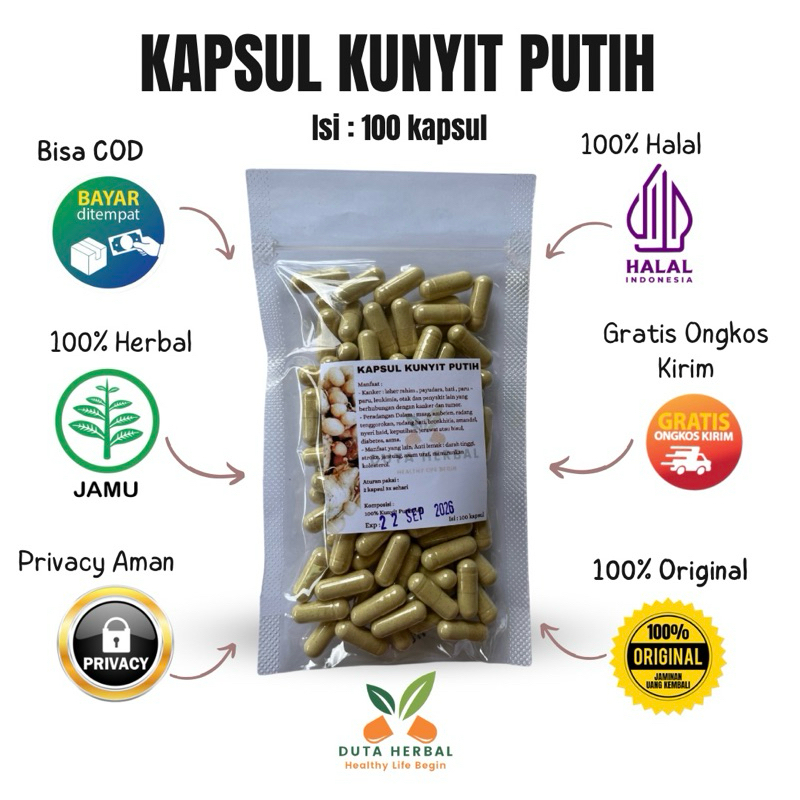 Jual Kapsul Kunyit Putih Isi 100 Asli Atasi Masalah Lambung GERD ...