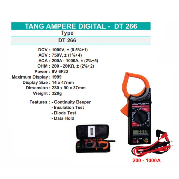 Jual Tang Ampere Digital Clamp Meter DT266 Multimeter Wipro DT 266 | Shopee Indonesia