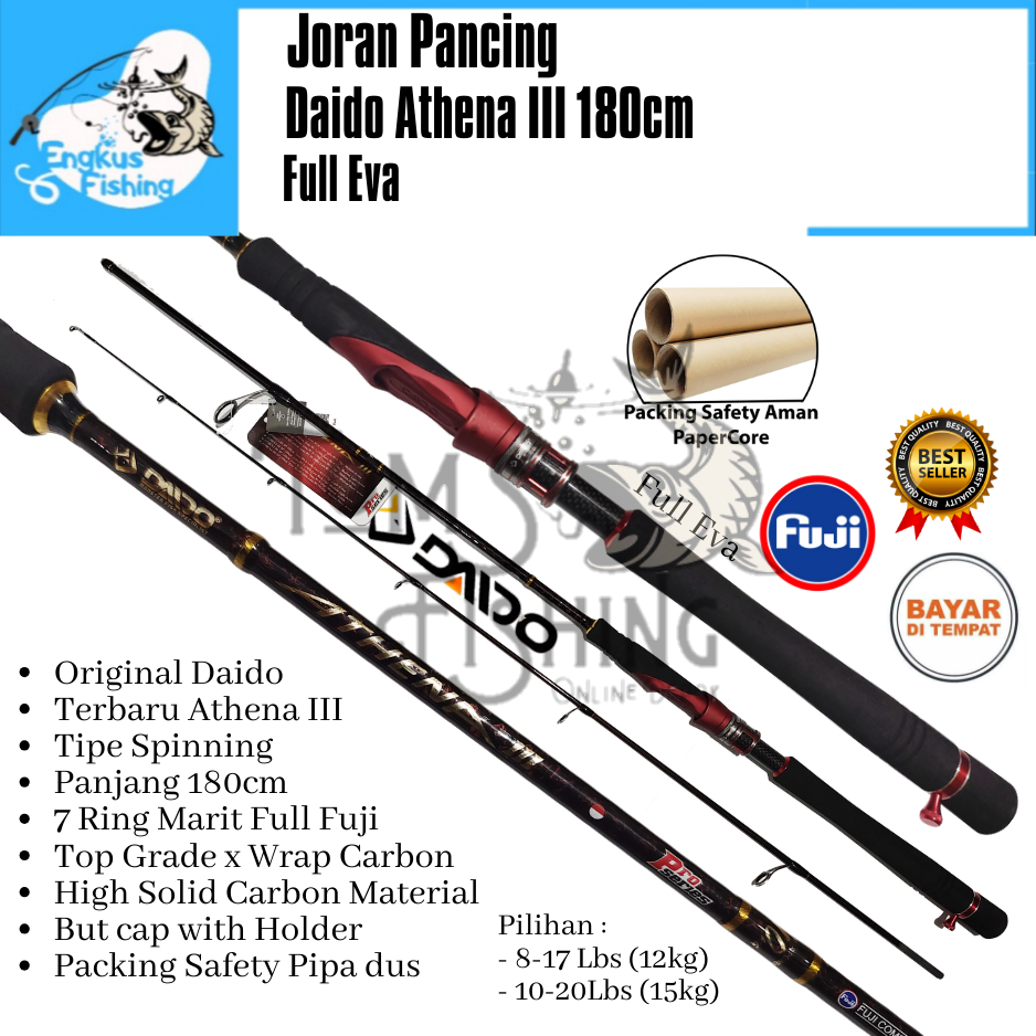 Jual Joran Pancing Daido Athena III 3 180cm SP/JS Pro Series Fuji (12kg- 15kg) Carbon Solid ...