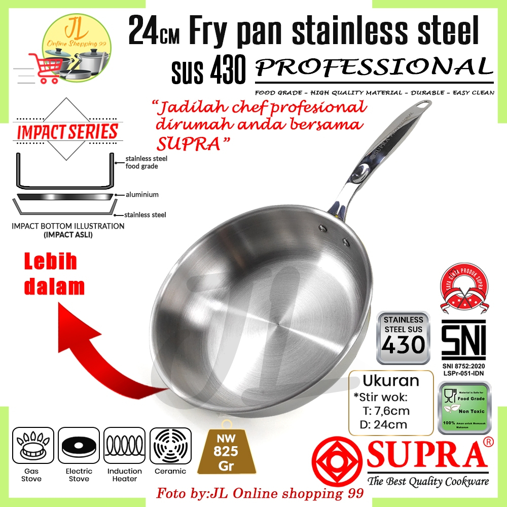 Jual SUPRA panci fry pan 24cm stainless steel SUS 430 impact bottom professional cookware series ...