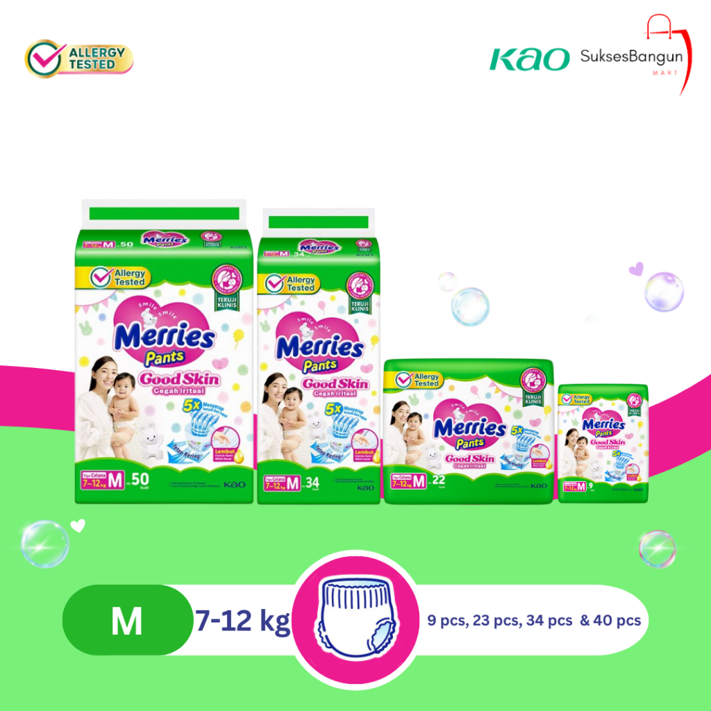 Jual Diapers merries pants good skin M 9 pcs 22 pcs 34 pcs pcs 50 pcs ...