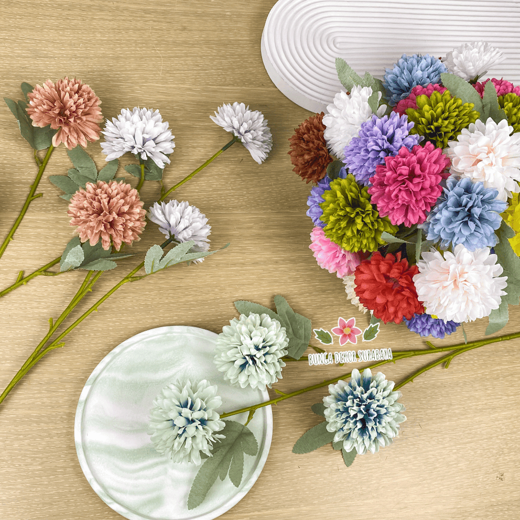 Jual Artificial Flower Snow PomPom Bunga Pingpong 3 Cabang Bunga Palsu ...