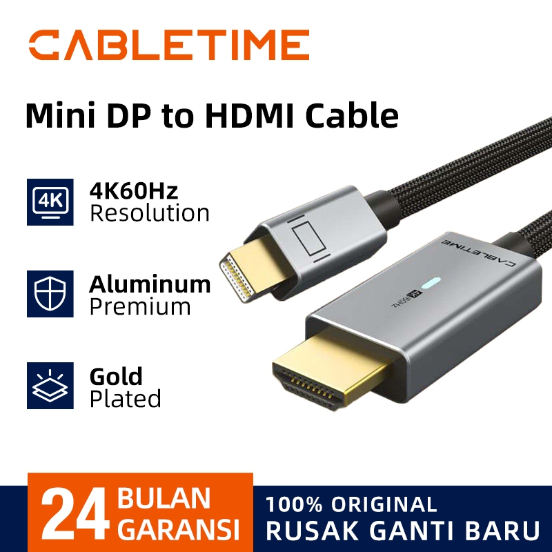 Jual CABLETIME Kabel Mini DisplayPort DP To HDMI 4K UHD Thunderbolt 2 Converter | Shopee Indonesia