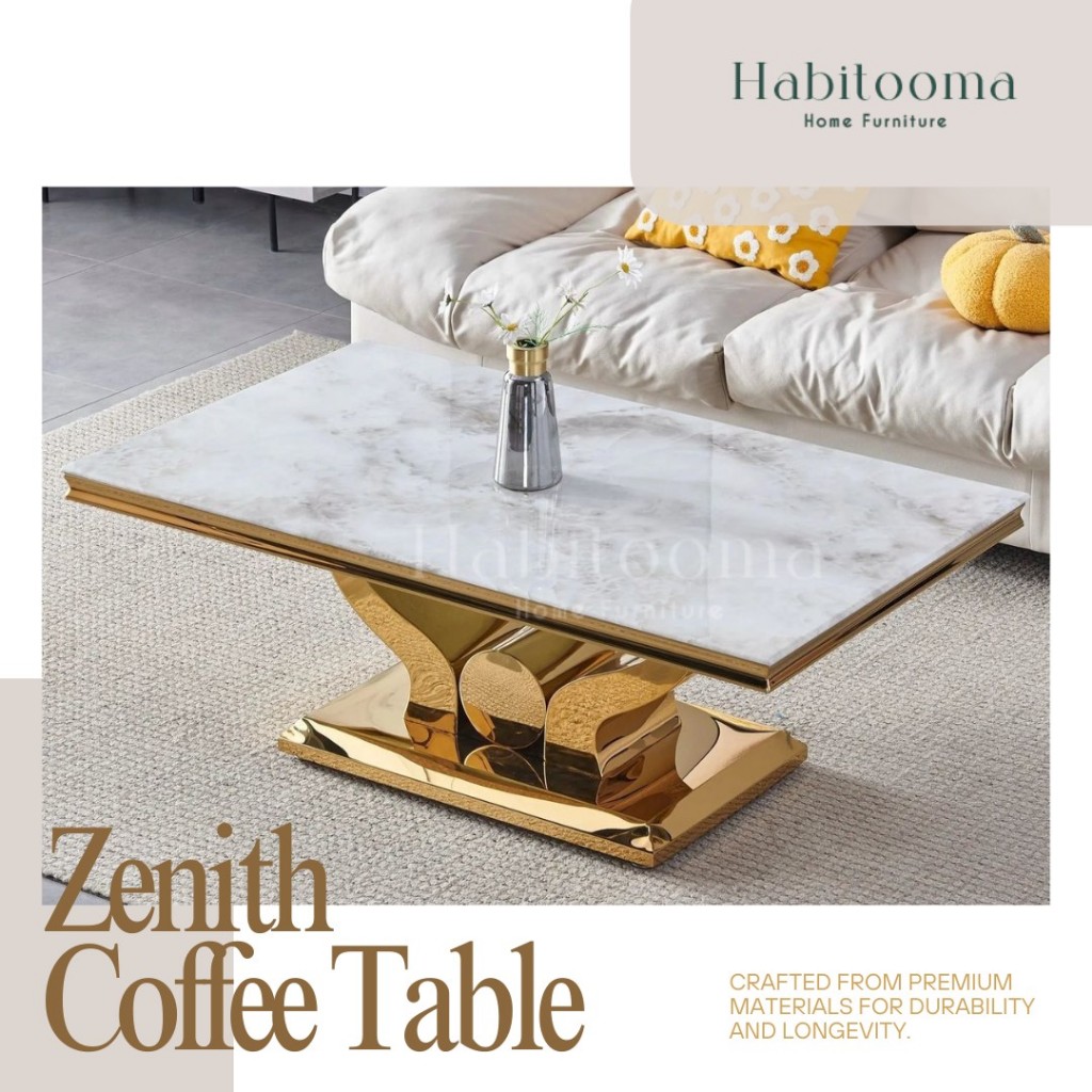 Jual HABITOOMA ZENITH – Meja Tamu / Coffee Table | Stainless Steel & Marble Top | 130x70 ...