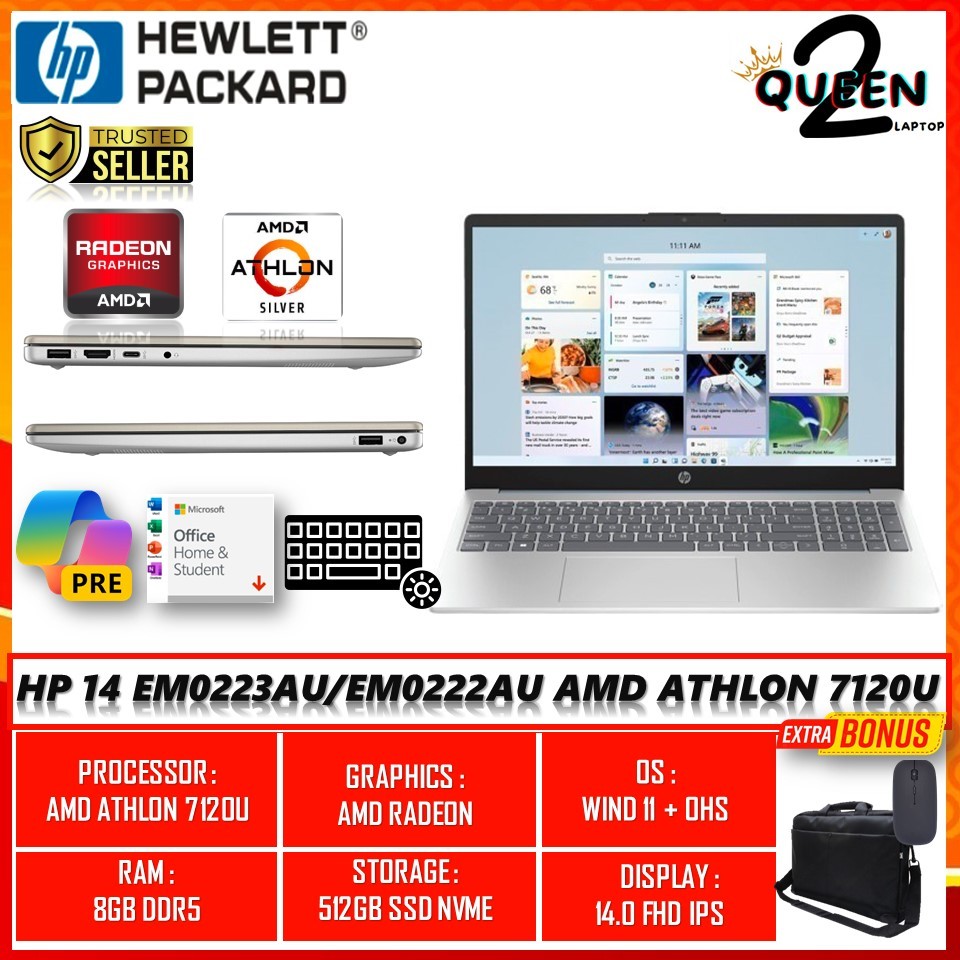 Jual Original Hp 14s EM0222AU/EM0223AU Athlon silver 7120U Ram 8GB SSD ...