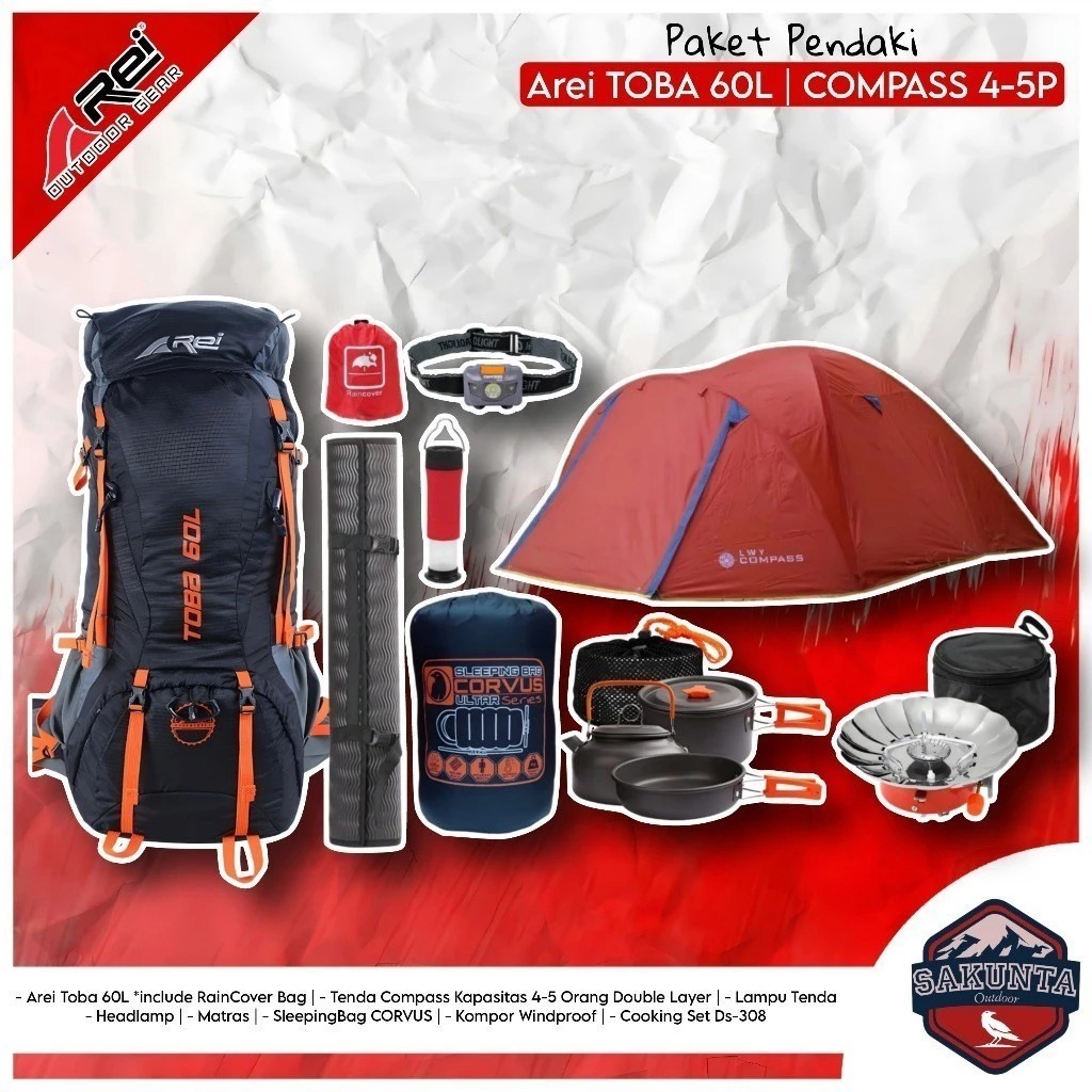 Jual PAKET Tas Gunung Arei Outdoorgear Toba 60L - paket pendaki lengkap ...