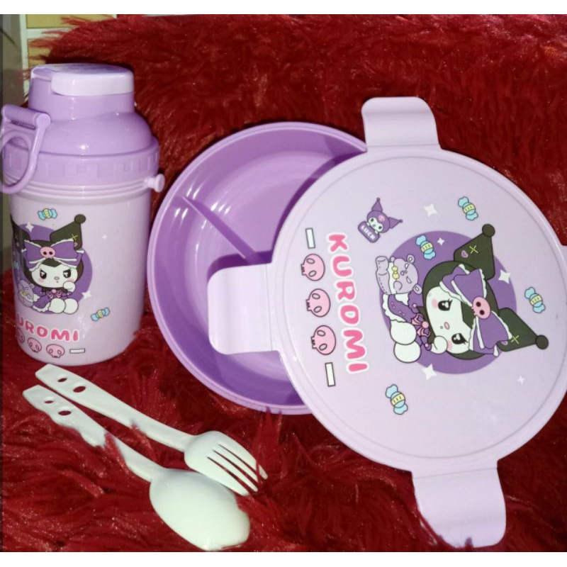Jual Lunch Box Anak plus Botol minum karakter Sanrio Kotak makan set anak motif kuromi | Shopee ...