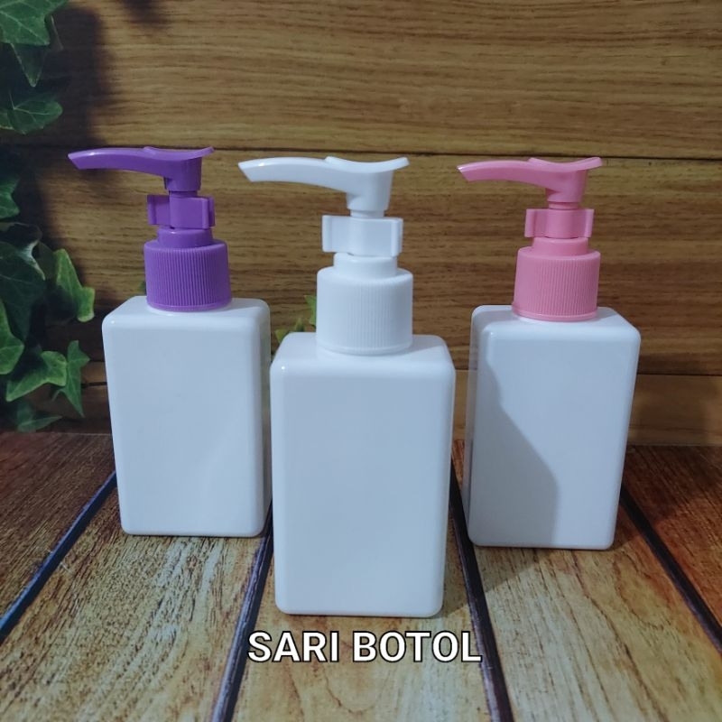 Jual BOTOL PUMP 100ML KOTAK PET PUTIH TUTUP CLIP OIL VARIAN WARNA ...