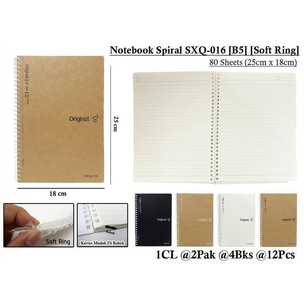 Jual WENGU NOTEBOOK SPIRAL SOFT RING ORIGINAL - BUKU CATATAN SPIRAL 80 ...