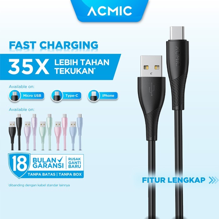 Jual ACMIC Dayline Cable Data to Type-C (CMC100) Black | Shopee Indonesia