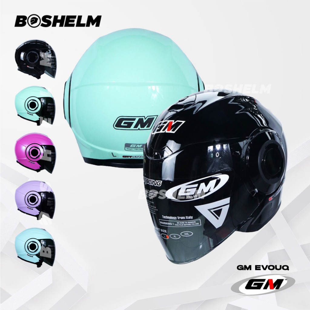 Jual BOSHELM Helm GM EVOUQ BLACK GLOSSY Helm Half Face SNI | Shopee ...