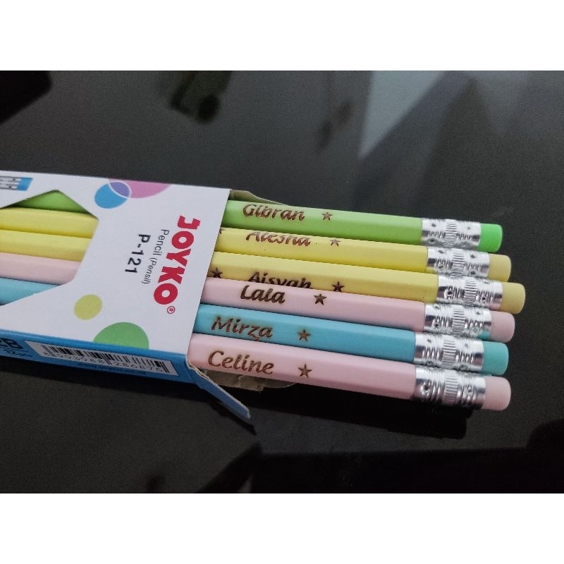 Jual Pensil Joyko Custom Nama Tulisan Grafir Laser | FREE Custom Nama ...