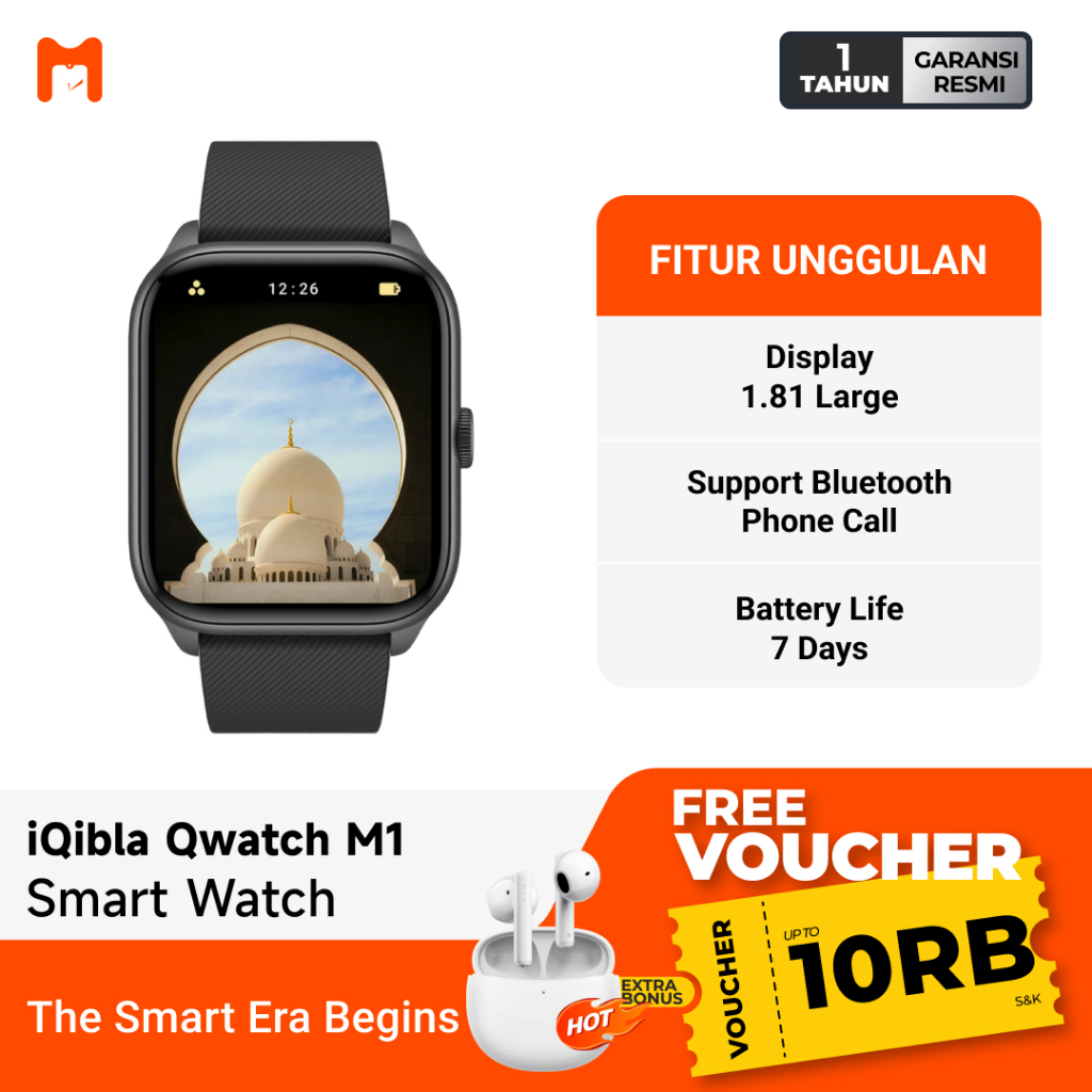 Jual iQibla QWatch M1 1.83 Inch Quran Watch Bluetooth Phone Call | Shopee Indonesia