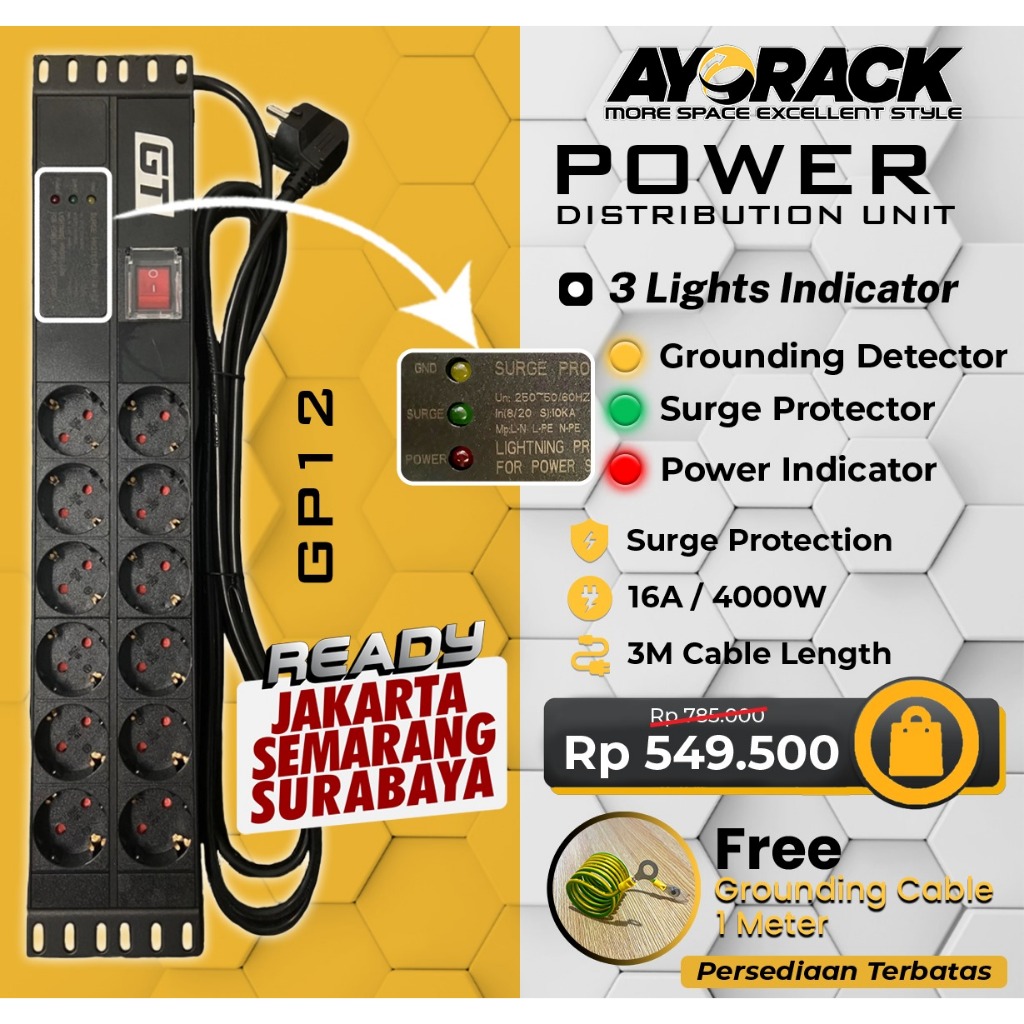 Jual PDU 12 OUTLET 16A 4000W PDU GT RACK GP12 - STOP KONTAK COLOKAN ...